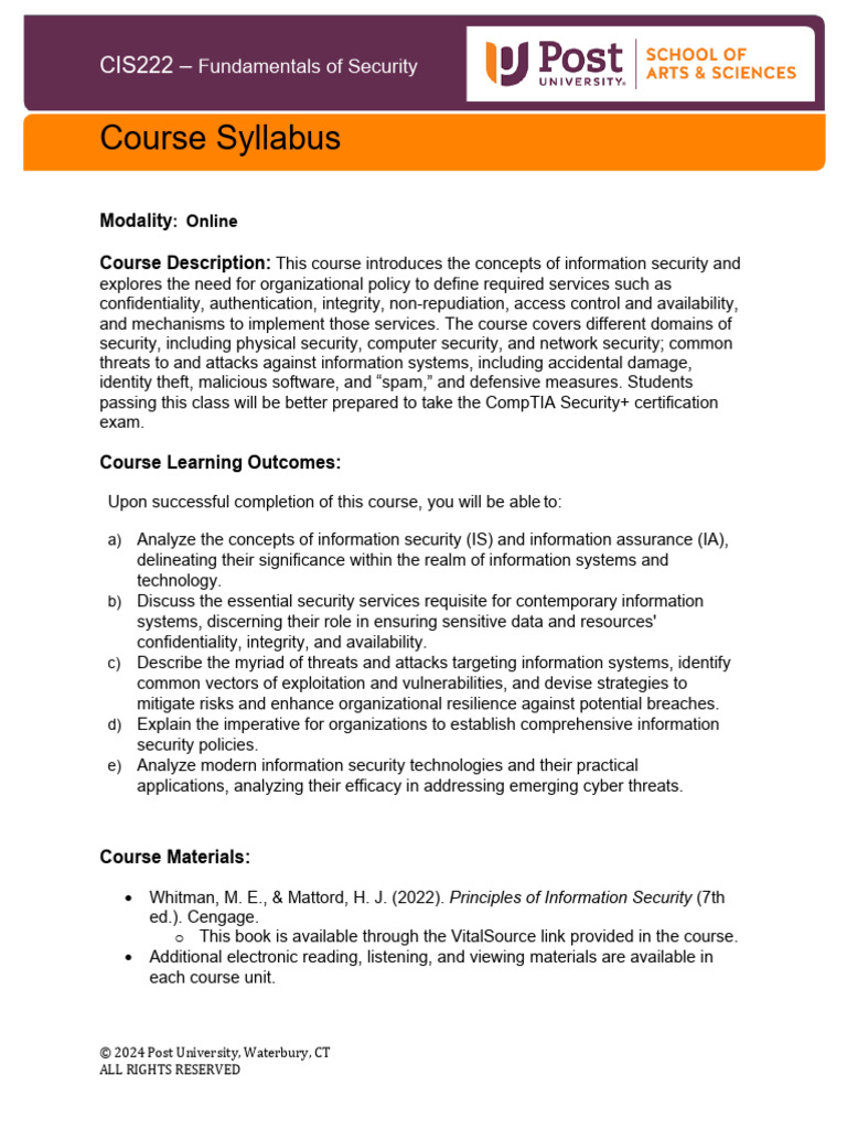 CIS222 Course Syllabus | PDF | Security | Computer Security
