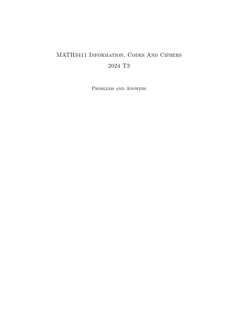 MATH3411 Codes and Ciphers Problems Guide | PDF | Discrete Mathematics ...