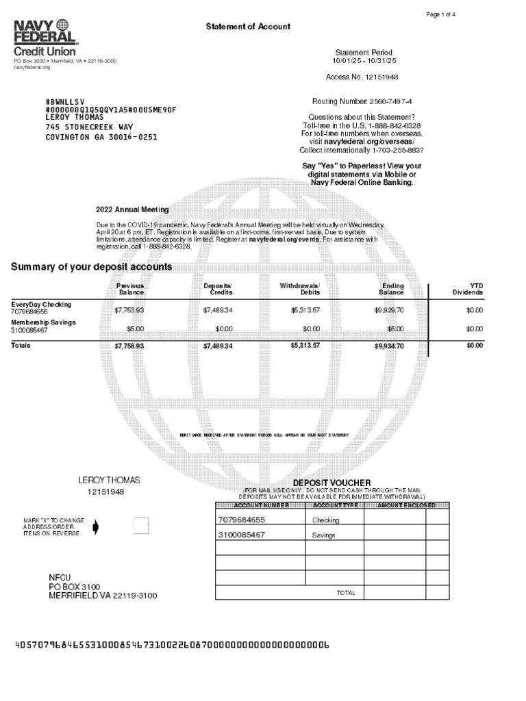 Navy Federal Account Statement Summary | PDF | Debit Card | Interest