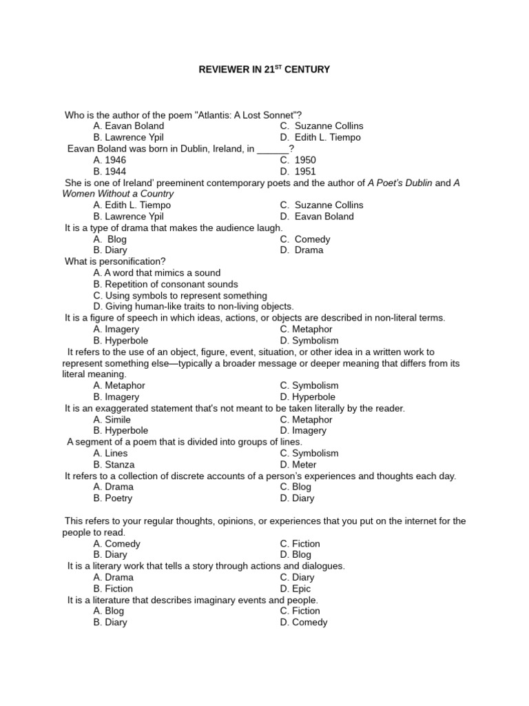 Eavan Boland's Poetry Analysis Quiz | PDF | Poetry | Narration