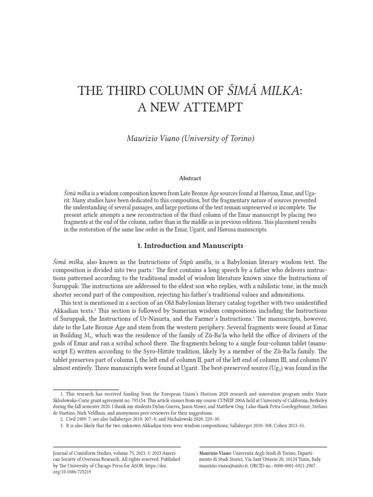 New Reconstruction of Šimâ milka Text | PDF