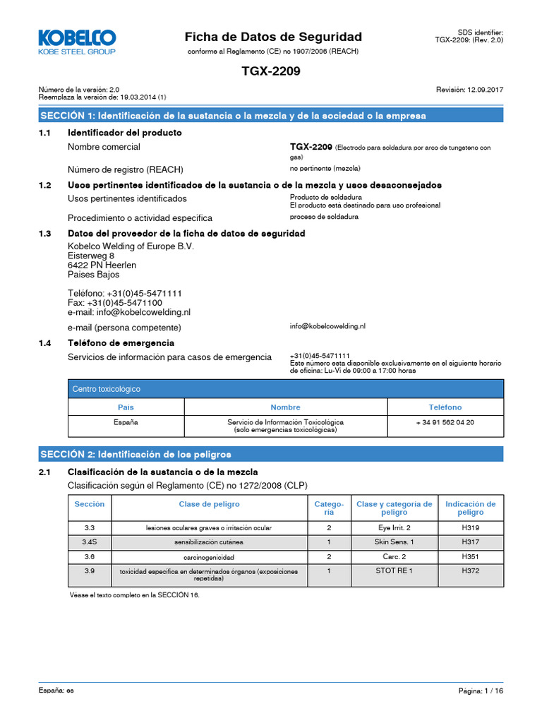 Ficha de Datos de Seguridad - Soldadura | PDF | Soldadura | Construcción