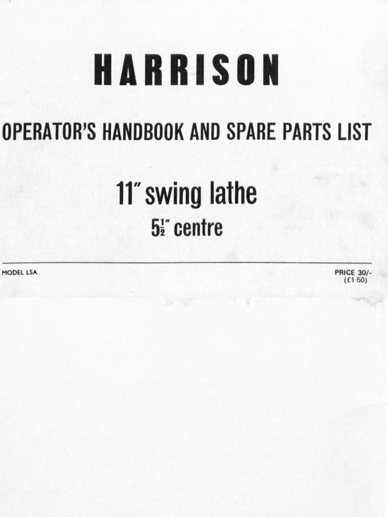 Harrison LSA Lathe Operator's Handbook | PDF | Screw | Tools