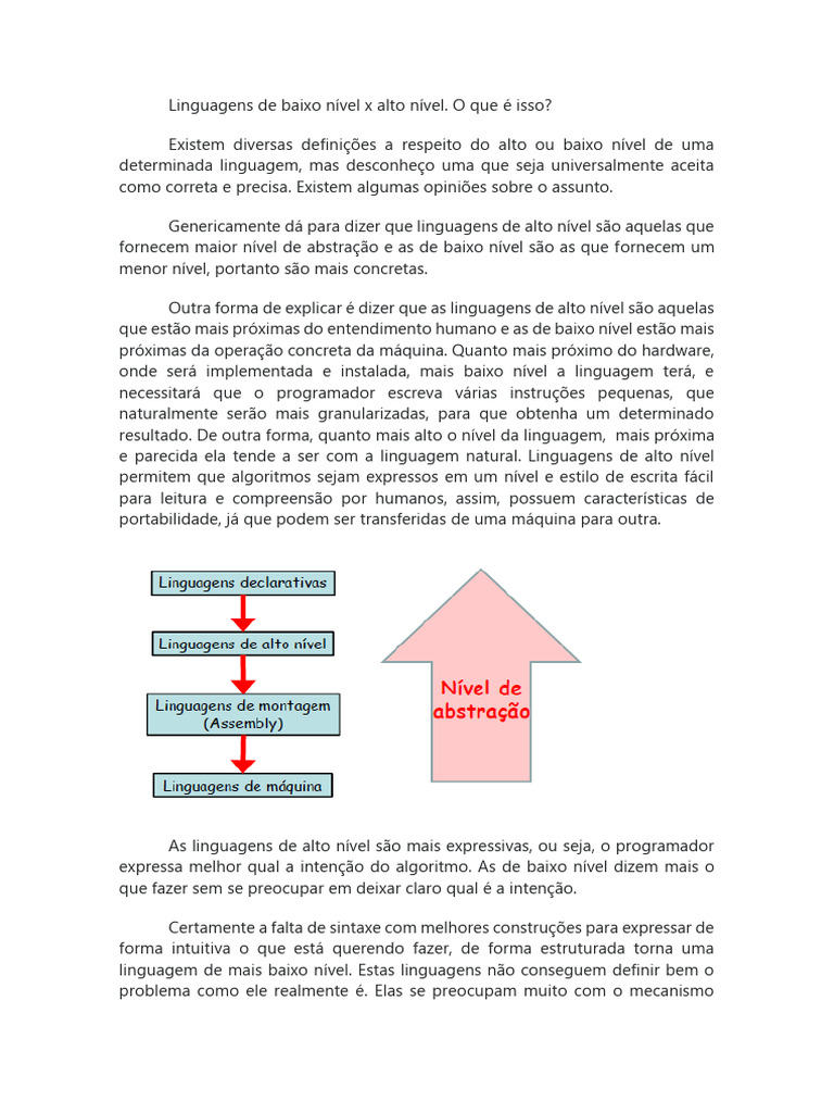 Diferenças entre Linguagens de Nível Alto e Baixo | PDF | Linguagem de ...