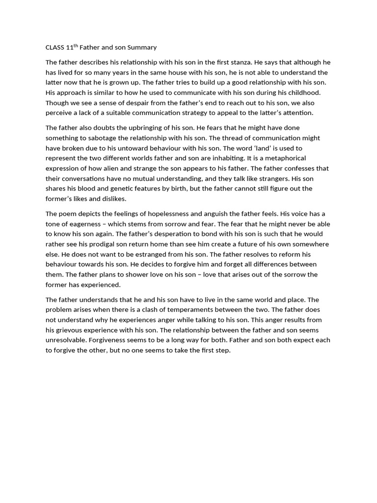 CLASS 11th Father and Son Summary | PDF