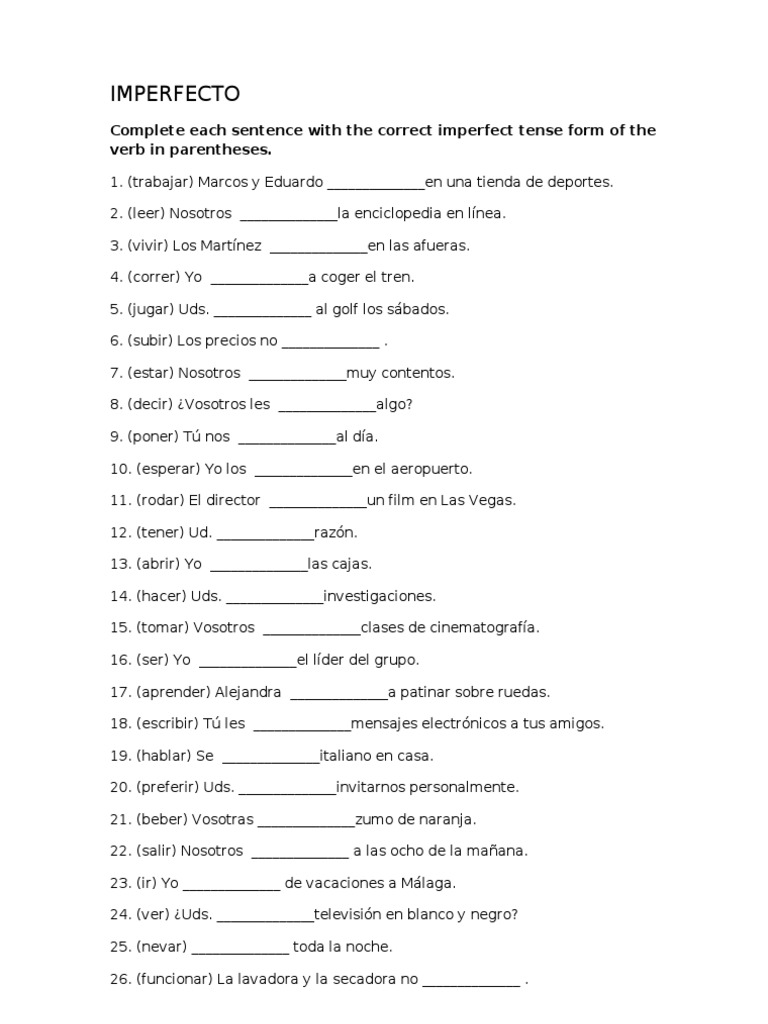 Ejercicios - IMPERFECTO | PDF