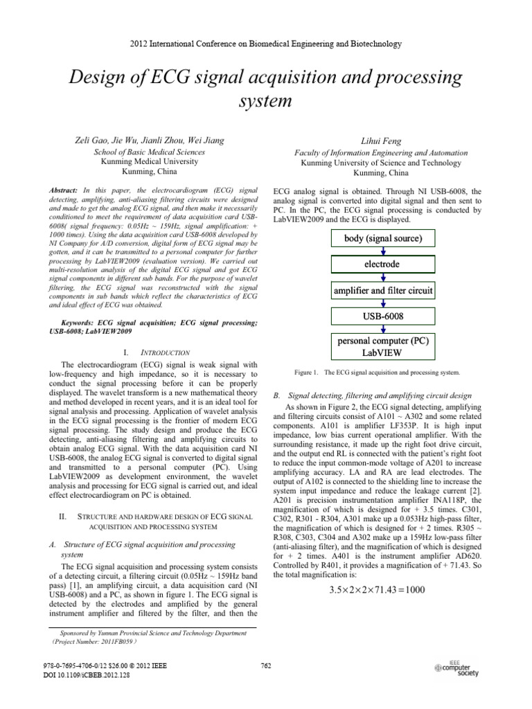 Design of ECG Signal Acquisition and Pro | PDF | Electronic Filter ...