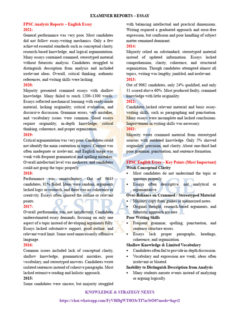 Examiner Report Essay 2010 To 2021 | PDF | Essays | Critical Thinking
