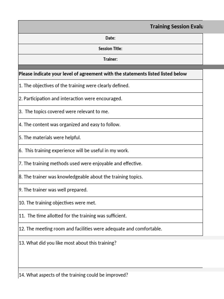 Training Session Evaluation Form - Smile Sheet | PDF