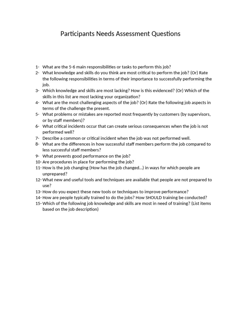 Participants Needs Assessment | PDF