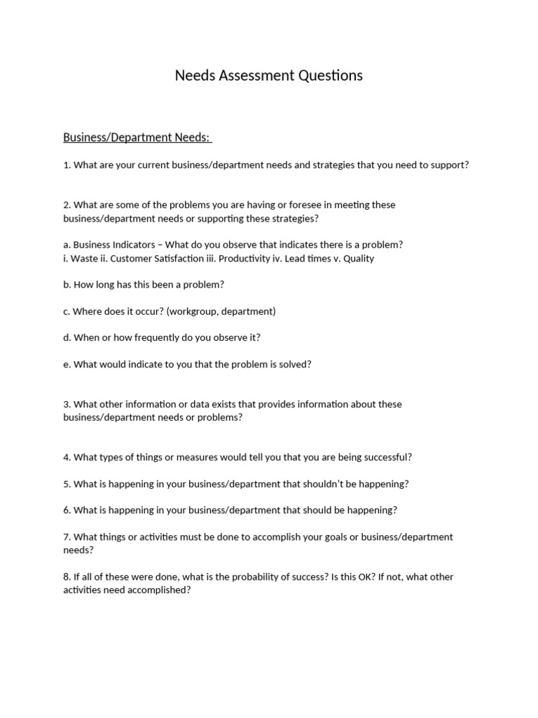 Training Needs Assessment - Qualitative Questionnaire.docx | PDF ...