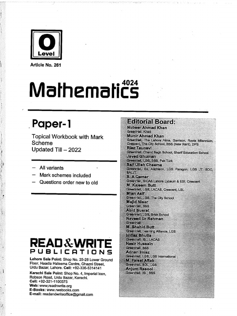 Topical Paper 1 Gce o Level Mathematics | PDF