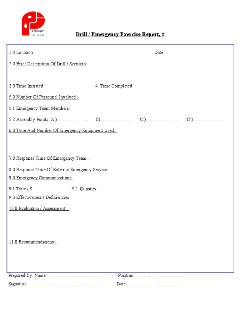 Emergency Drill Report Template | PDF | Technology & Engineering