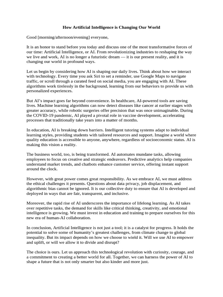 How Artificial Intelligence Is Changing Our World | PDF | Artificial ...