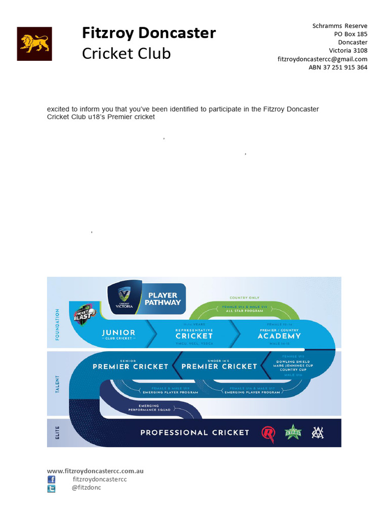 Fitzroy Doncaster U18 Cricket Academy | PDF