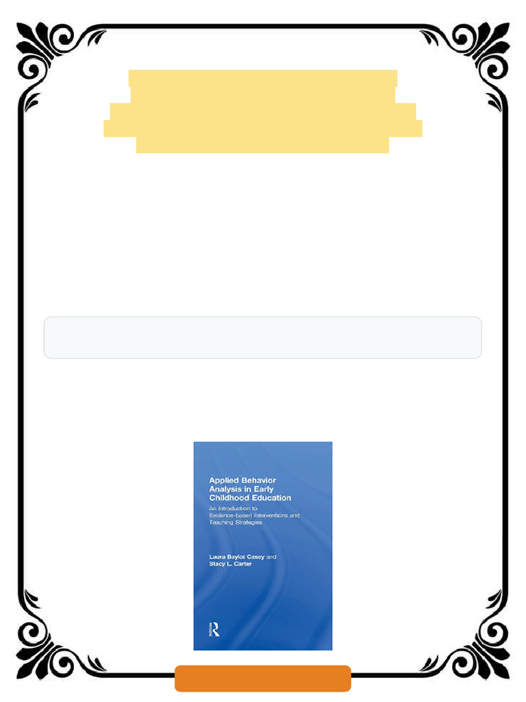 Applied Behavior Analysis in Early Childhood Education An Introduction to Evidence based ...