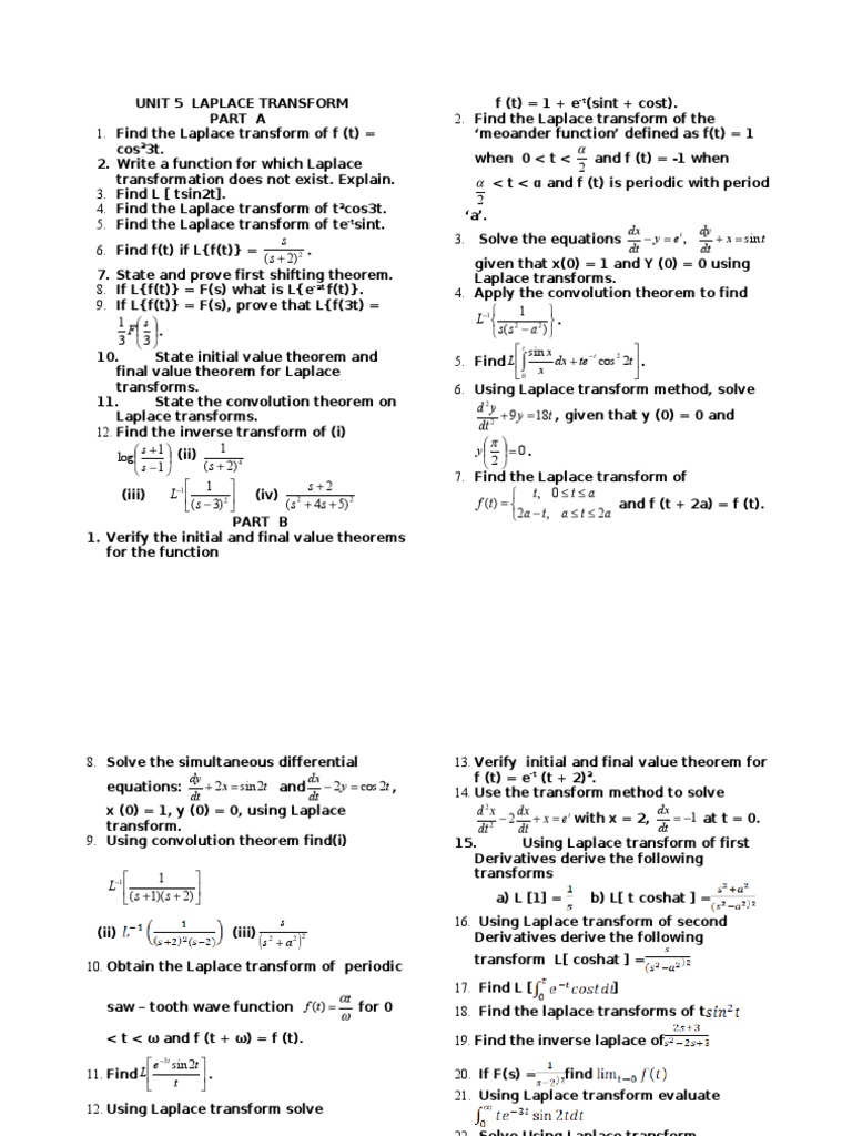 Unit 5 Laplace Transform | PDF | Laplace Transform | Sine