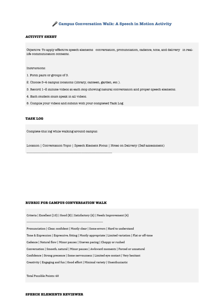 Campus Conversation Walk Student Handout | PDF