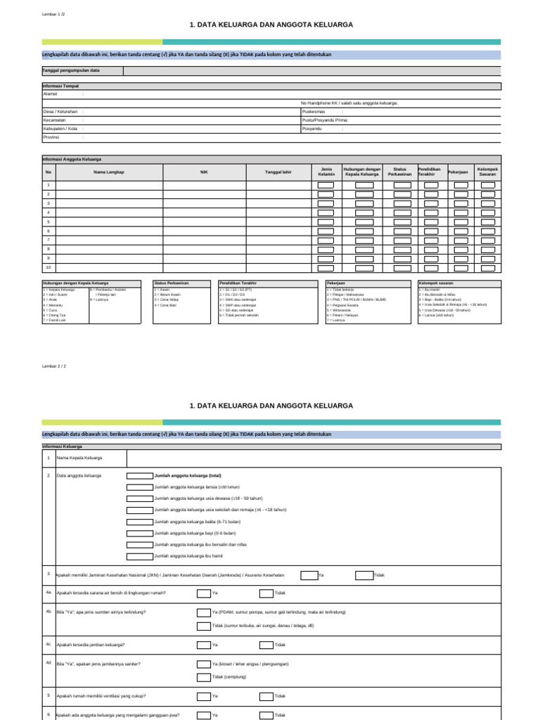 Kartu Ceklis Kunjungan Rumah Remaja Dewasa Dan Lansia | PDF
