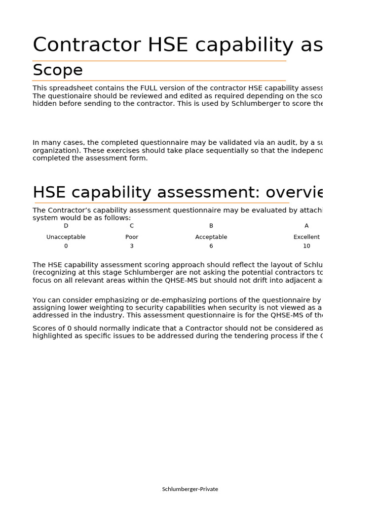 Contractor HSE Capability Assessment Guide | PDF | Risk | Risk Assessment