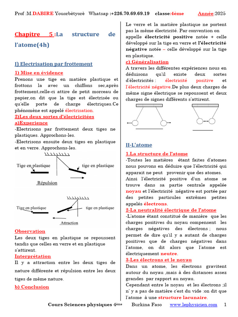 Structure de l'atome et électrisation | PDF | Électron | Atomes