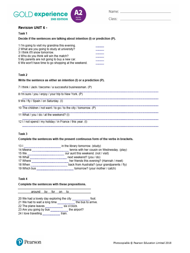 Revision UNIT 6 - : Photocopiable © Pearson Education Limited 2018 | PDF