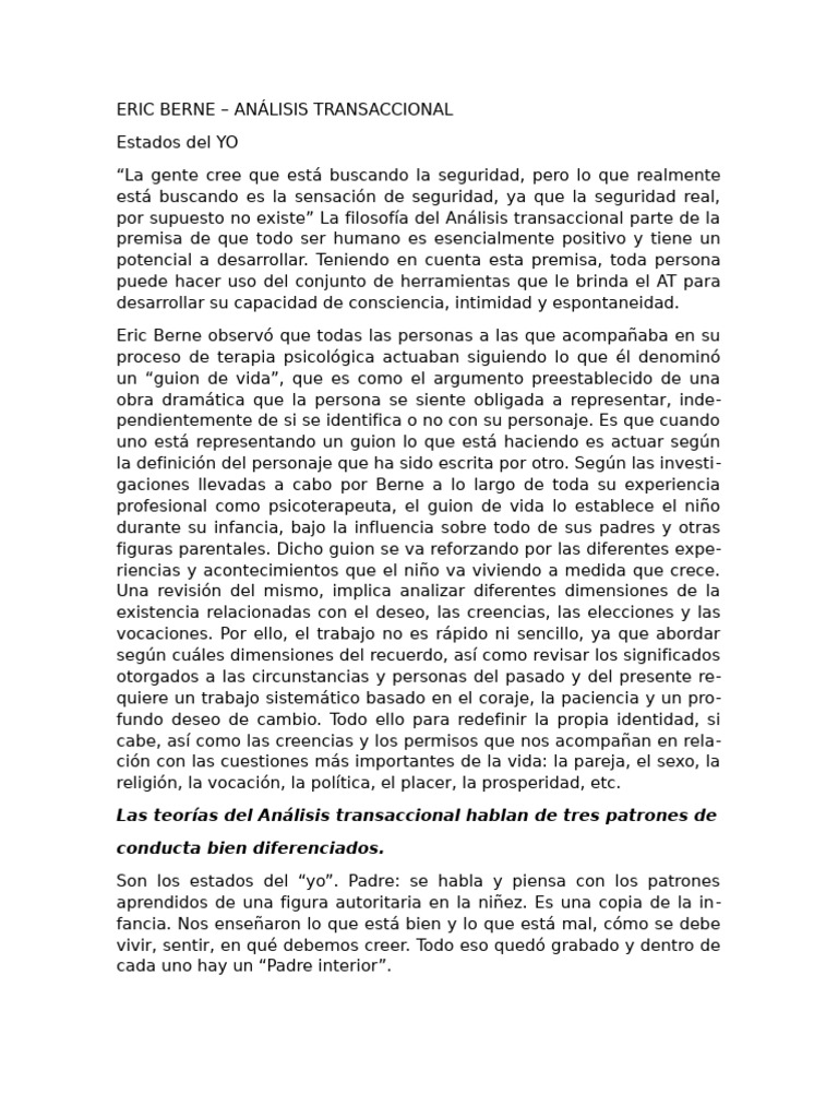 Eric Berne Estados Del Yo | PDF | Conceptos psicologicos | Ciencias del ...