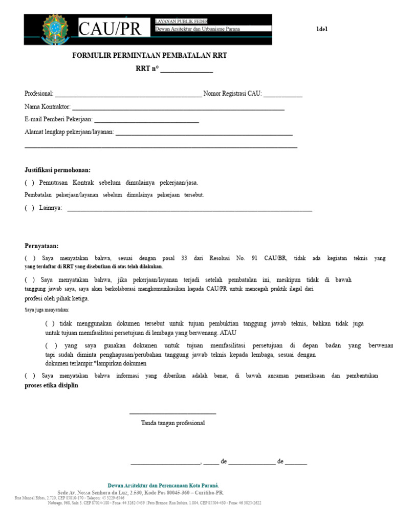 Formulir Pembatalan RRT Kontraktor | PDF