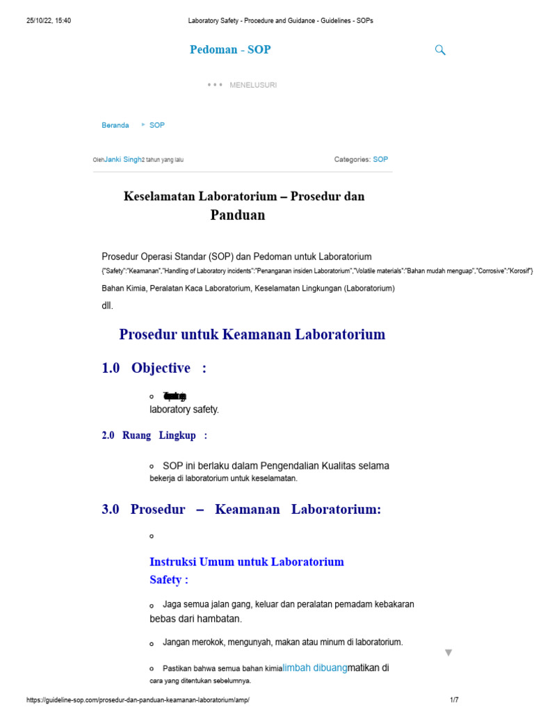 Keamanan Laboratorium - Prosedur Dan Panduan - Pedoman - SOP | PDF