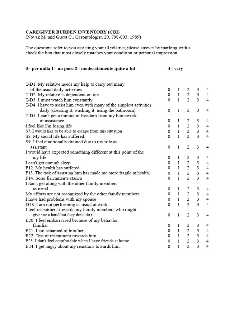 Caregiver Burden Inventory Assessment Tool | PDF | Caregiver | Feeling