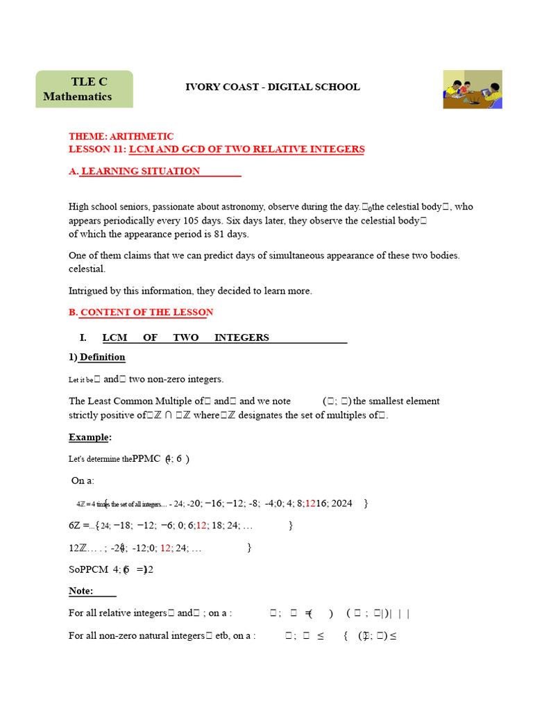 TC Maths Lesson 11 LCM and GCD of Two Relative Integers | PDF | Number ...