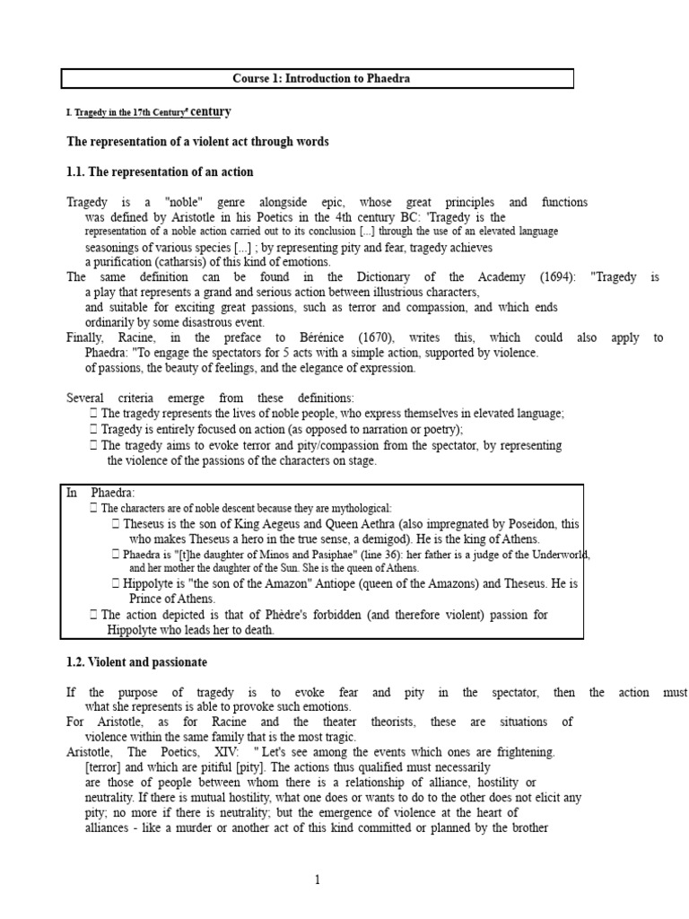 Phedre_Course_1__2__3.docx | PDF | Tragedy | Theseus