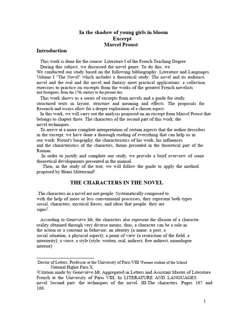 Analysis Under the Shadow of Young Girls in Bloom.docx | PDF | Novels ...