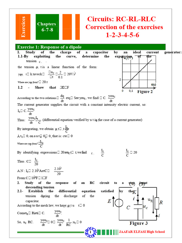 Correction of Exercises in Electricity - RC Circuits - RL Circuits ...
