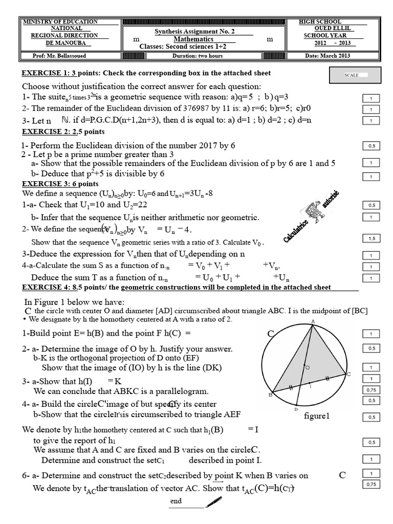 Synthesis Assignment No. 2 With Correction - Math - 2nd Year Sciences (2012-2013) Mr ...
