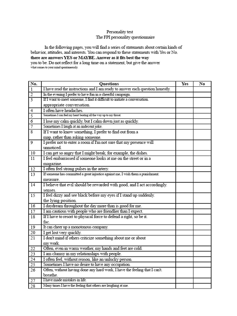 Personality tests | PDF | Questionnaire | Psychology