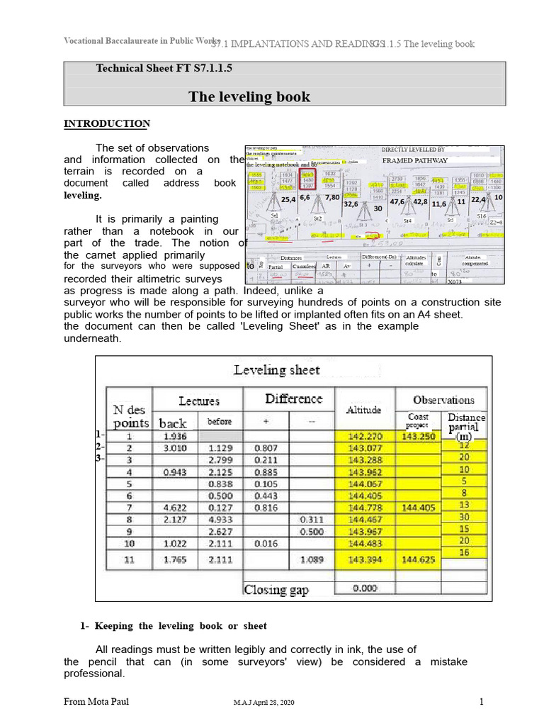 Explanation of Leveling Notebook | PDF | Surveying