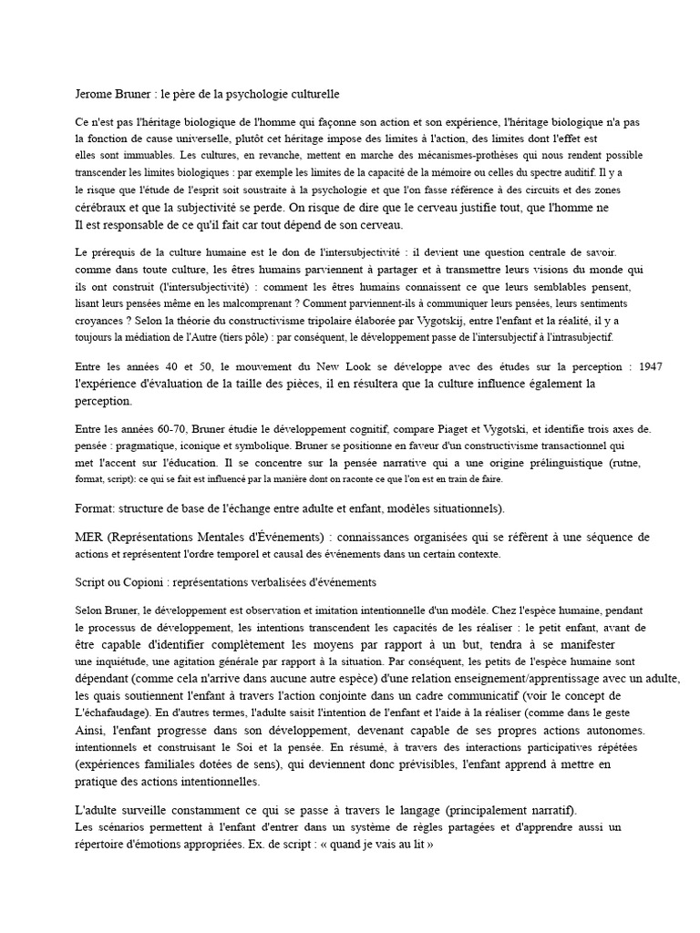 Bruner et la psychologie culturelle | PDF | Psychologie | Informations