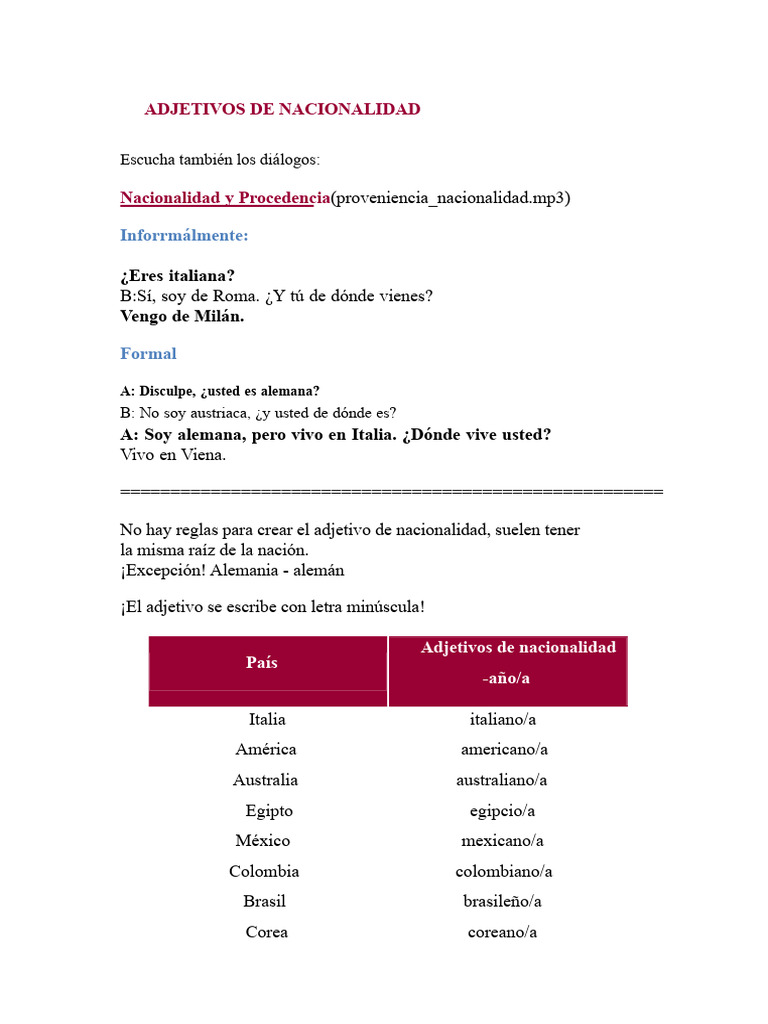 Adjetivos de Nacionalidad en Italiano | PDF | Américas | Lenguas de Europa