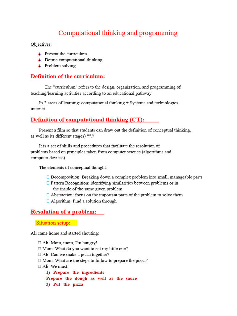 Computational Thinking and Programming, Scenario First Session | PDF ...