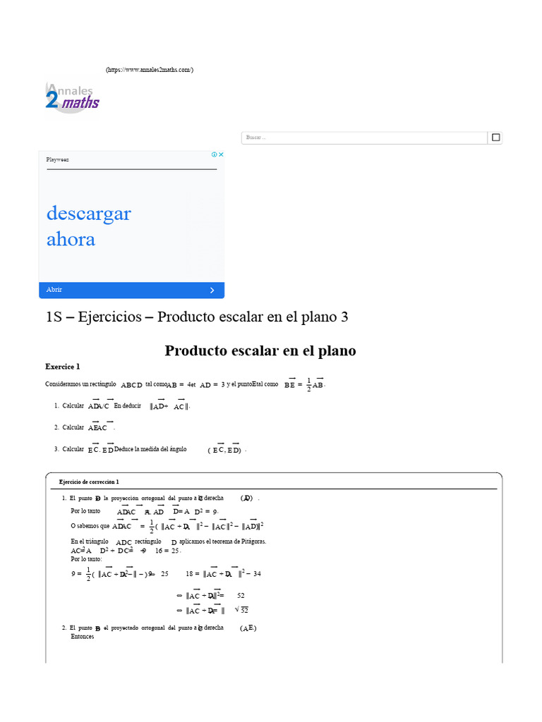 Ejercicios de Producto Escalar en el Plano | PDF | Línea (geometría ...