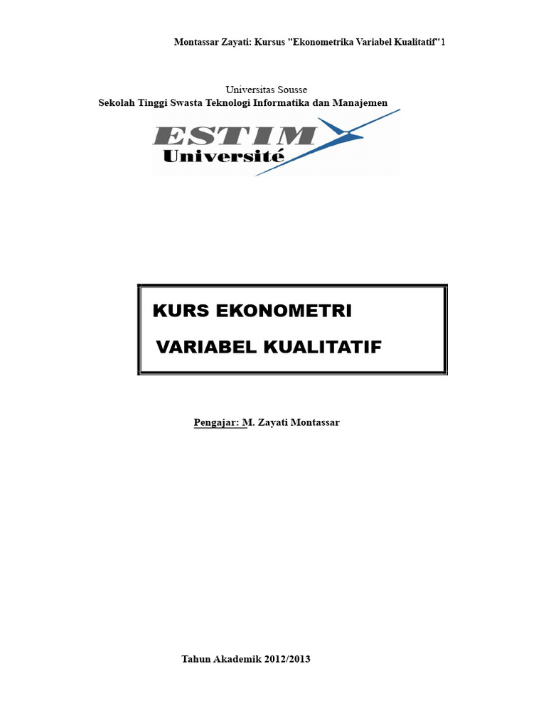 Kursus Ekonometrika Variabel Kualitatif | PDF