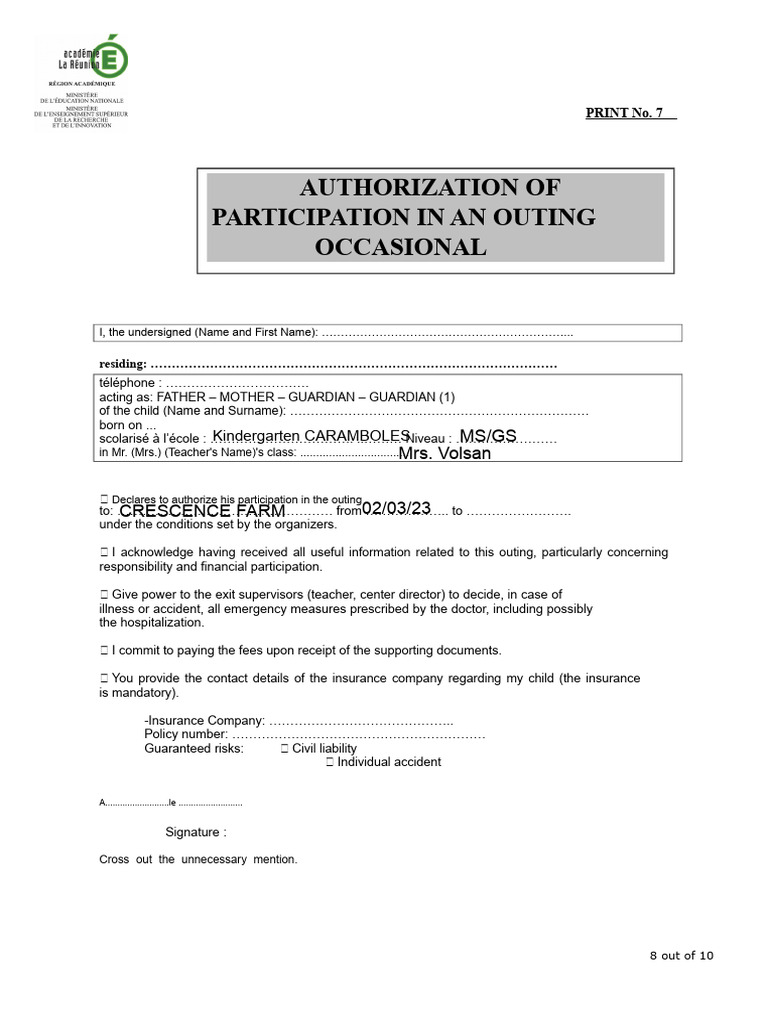 School Exit Authorization | PDF