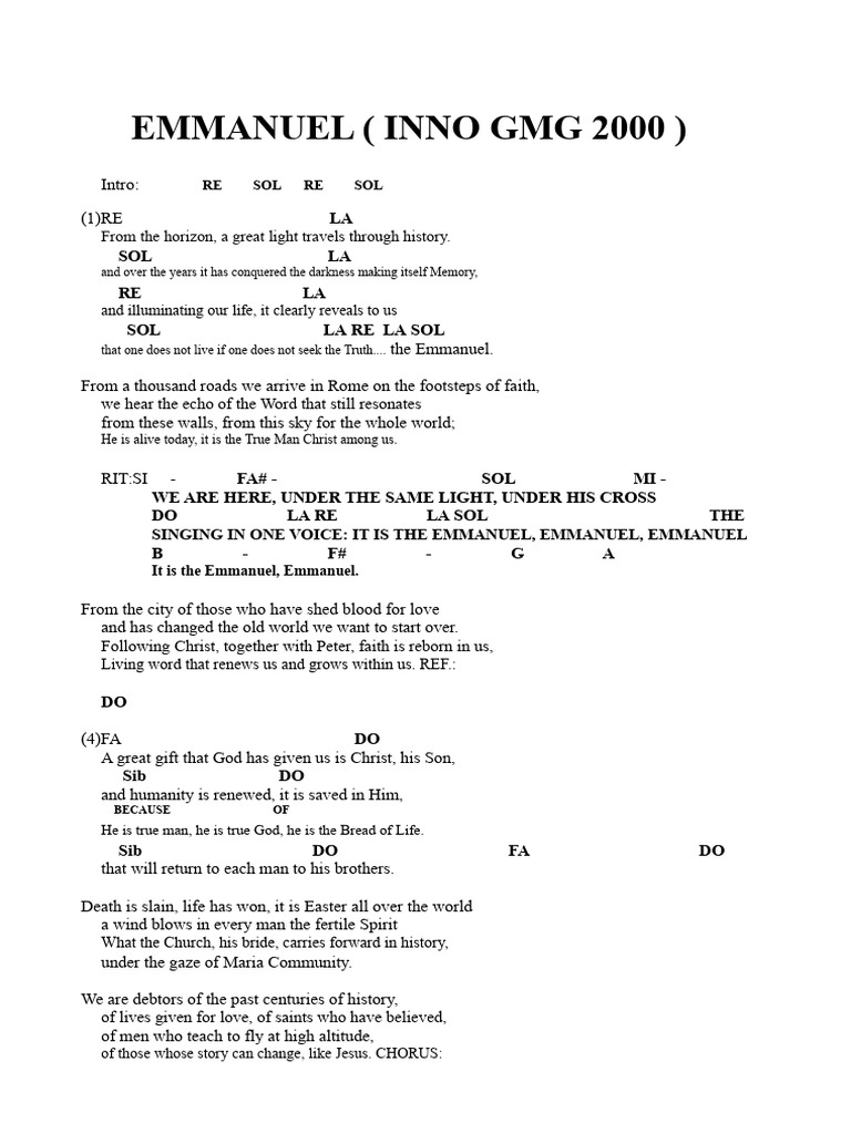 EMMANUEL (HYMN GMG 2000).doc | PDF | Jesus | Born Again