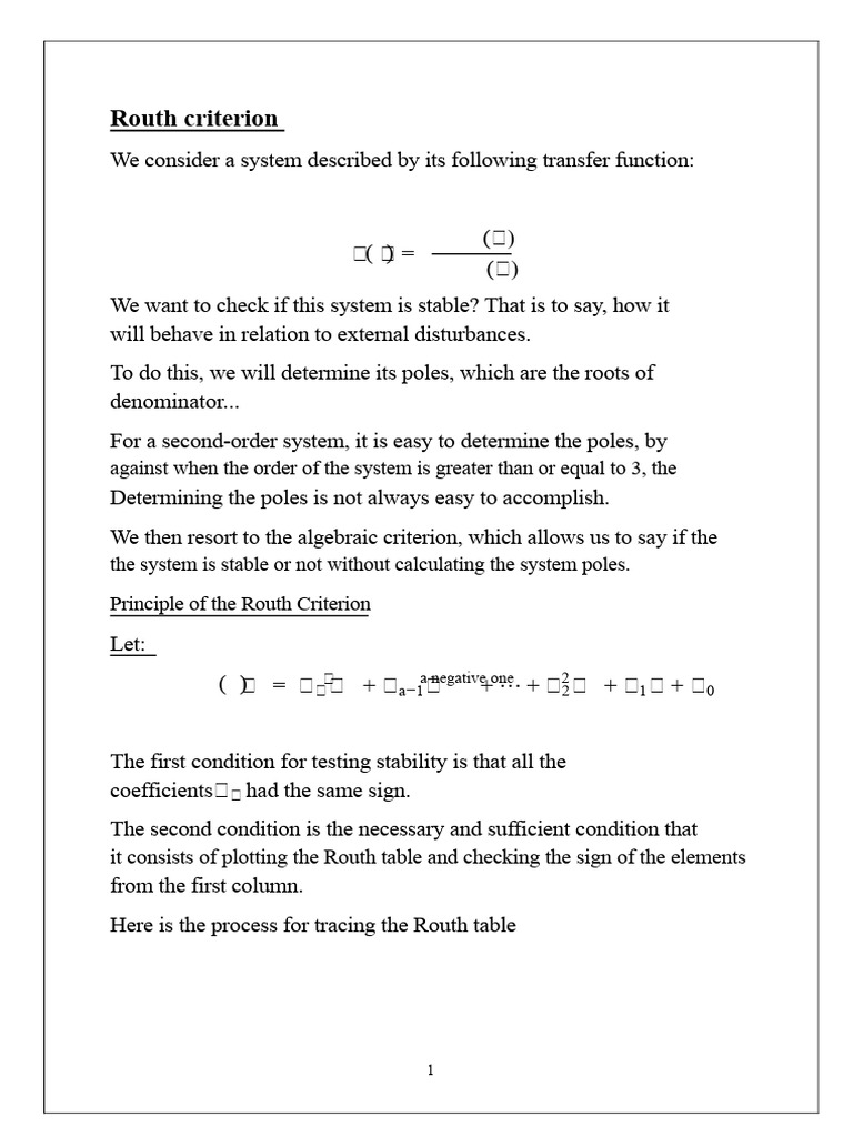 Routh's criterion | PDF | Algebra | Algorithms