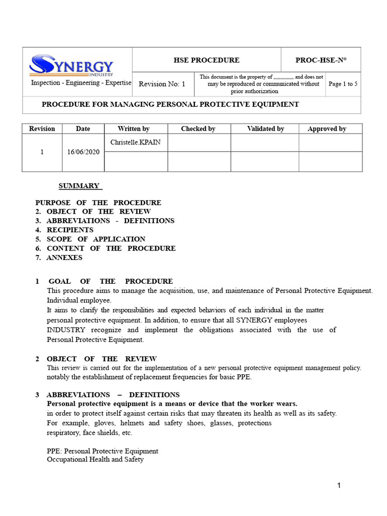 PPE Management Procedure PDF | PDF | Personal Protective Equipment ...
