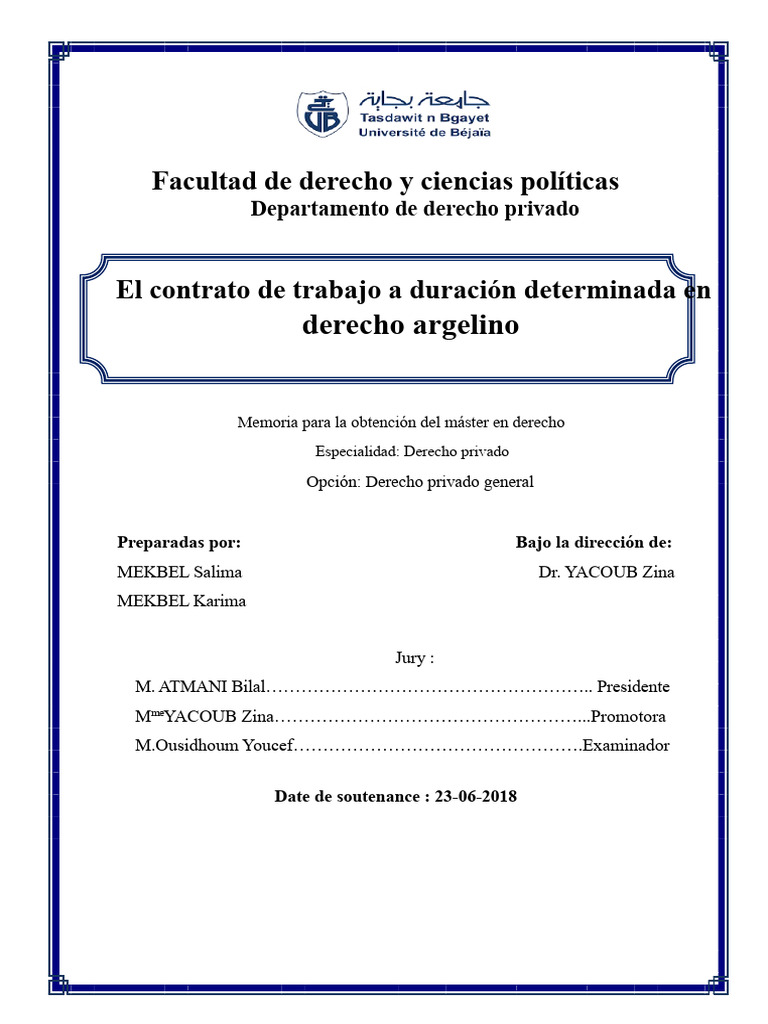 El Contrato de Trabajo de Duración Determinada en El Derecho Argelino ...