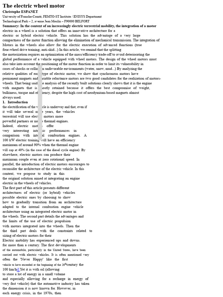 The Electric Wheel Motor | PDF | Electric Motor | Engines
