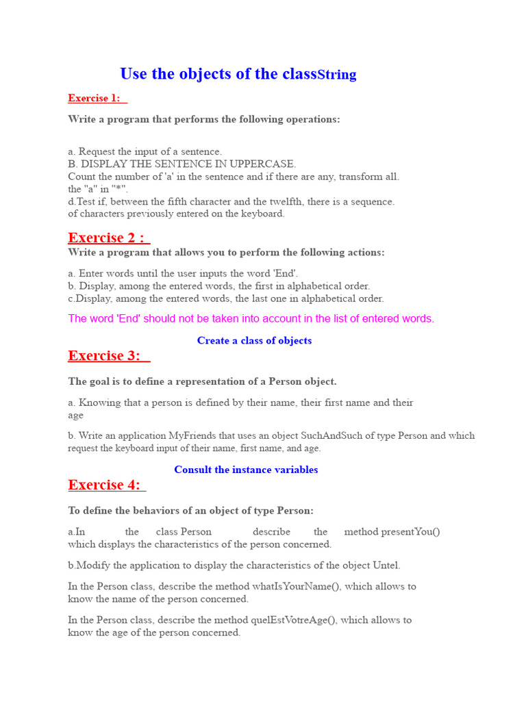 Exercise on Object Classes with Correction | PDF | String (Computer ...