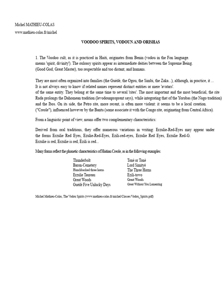 Voodoo Spirits and Their Origins | PDF | Haitian Vodou